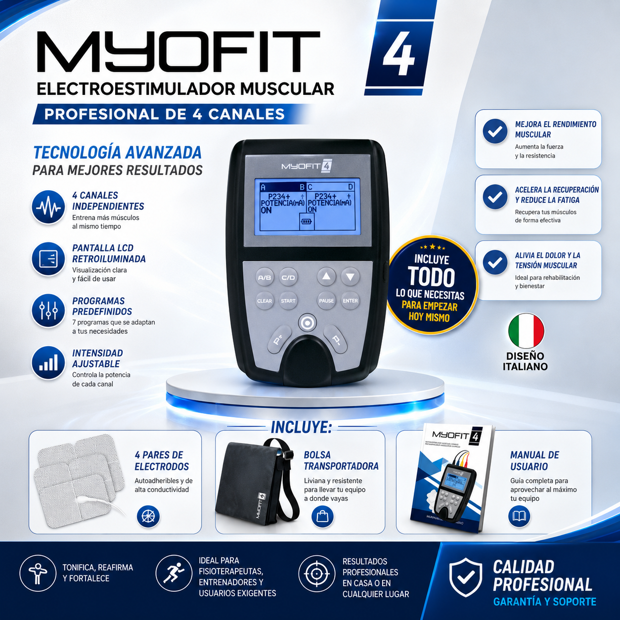 Myofit 4 Electroestimulador Entrenamiento, Rehabilitación y Terapia ...